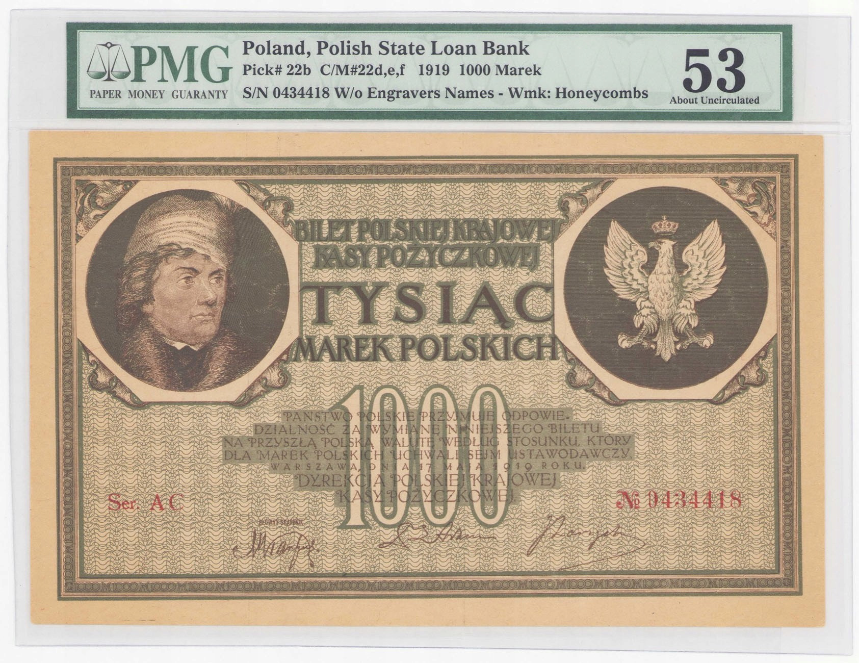 1.000 marek polskich 1919 seria AC, PMG 53 | archiwum.niemczyk.pl 1.000 marek polskich 1919 seria AC, PMG 53 | archiwum.niemczyk.pl