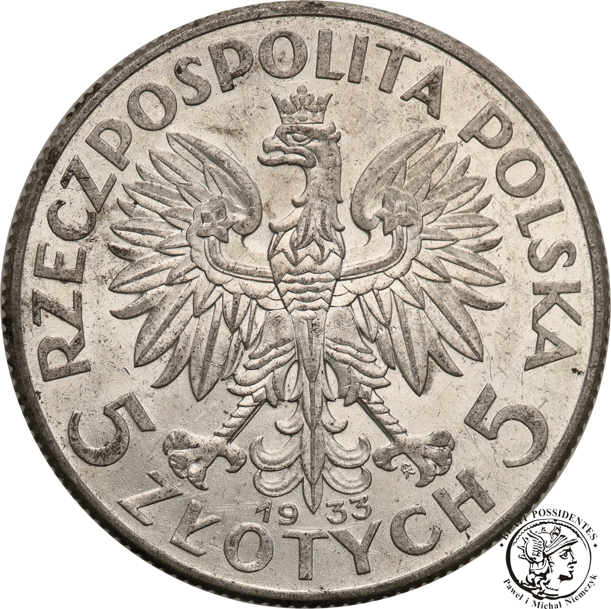Polska II RP 5 złotych 1933 głowa kobiety st. 2 | archiwum.niemczyk.pl