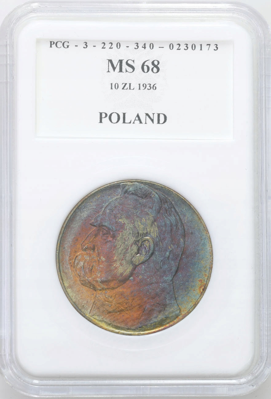 II RP. 10 złotych 1936 Piłsudski PCG MS68 | archiwum.niemczyk.pl