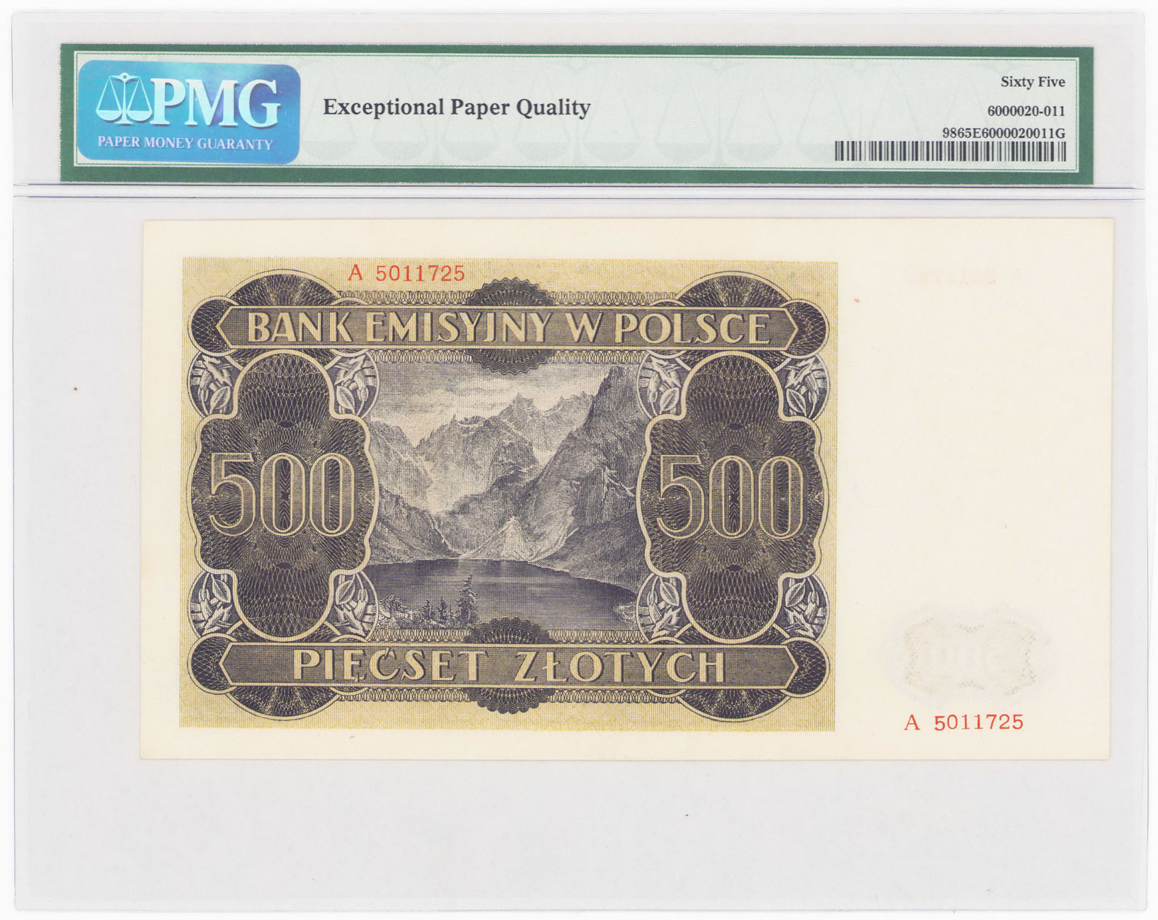 500 złotych 1940 seria A, PMG 65 EPQ - WYŚMIENITE | archiwum.niemczyk.pl