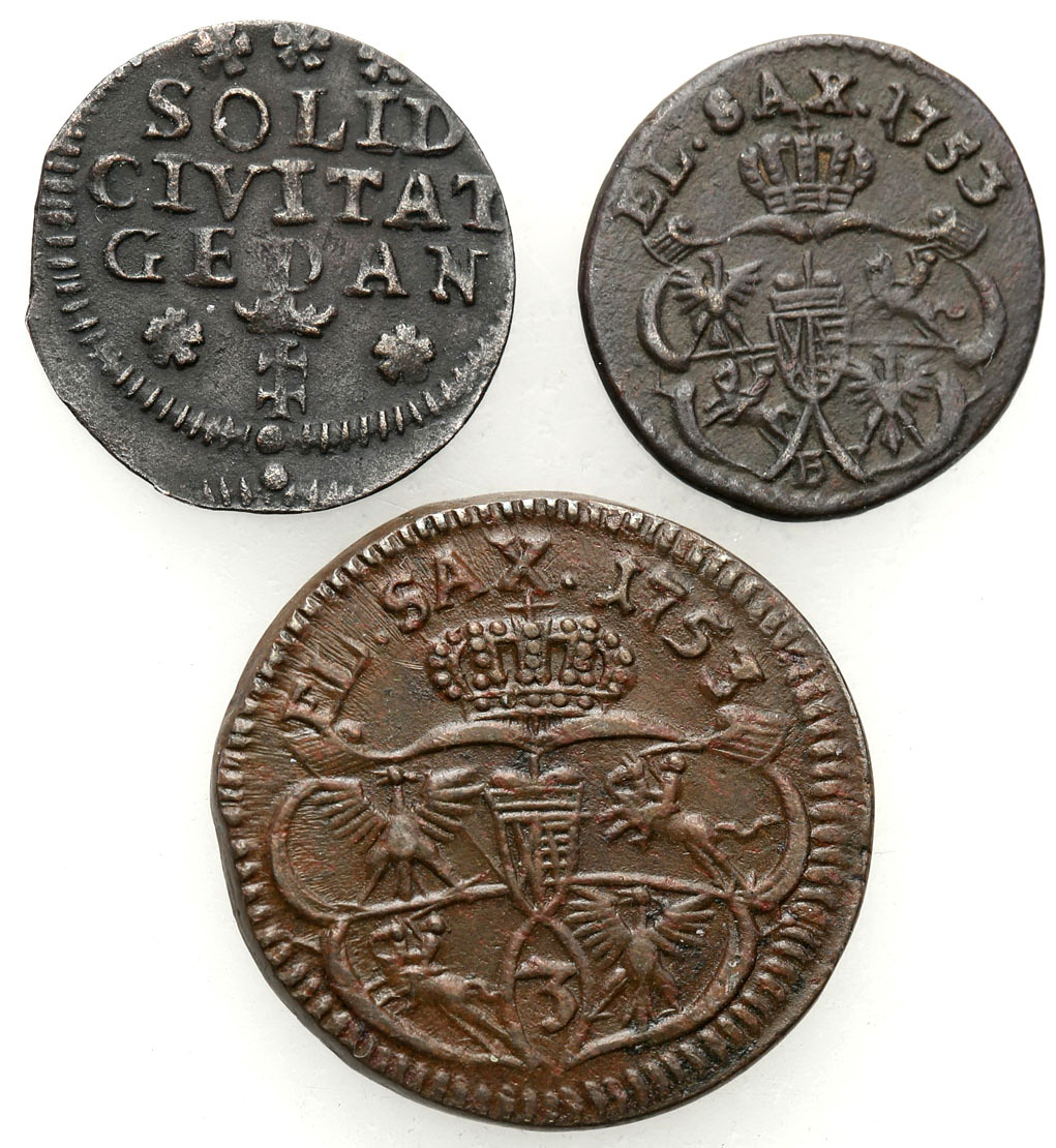 August III Sas. Grosz 1753 , szeląg 1753 + szeląg, Toruń 1757 - zestaw ...