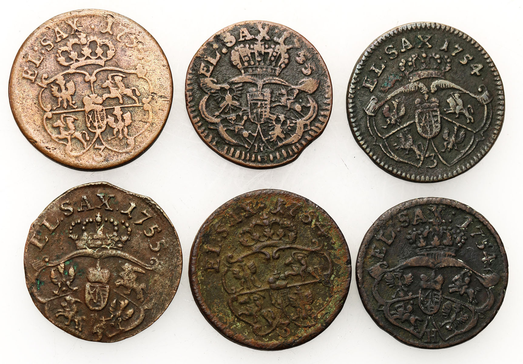 August III Sas. Grosz 1754 – 1755, zestaw 6 monet | archiwum.niemczyk.pl