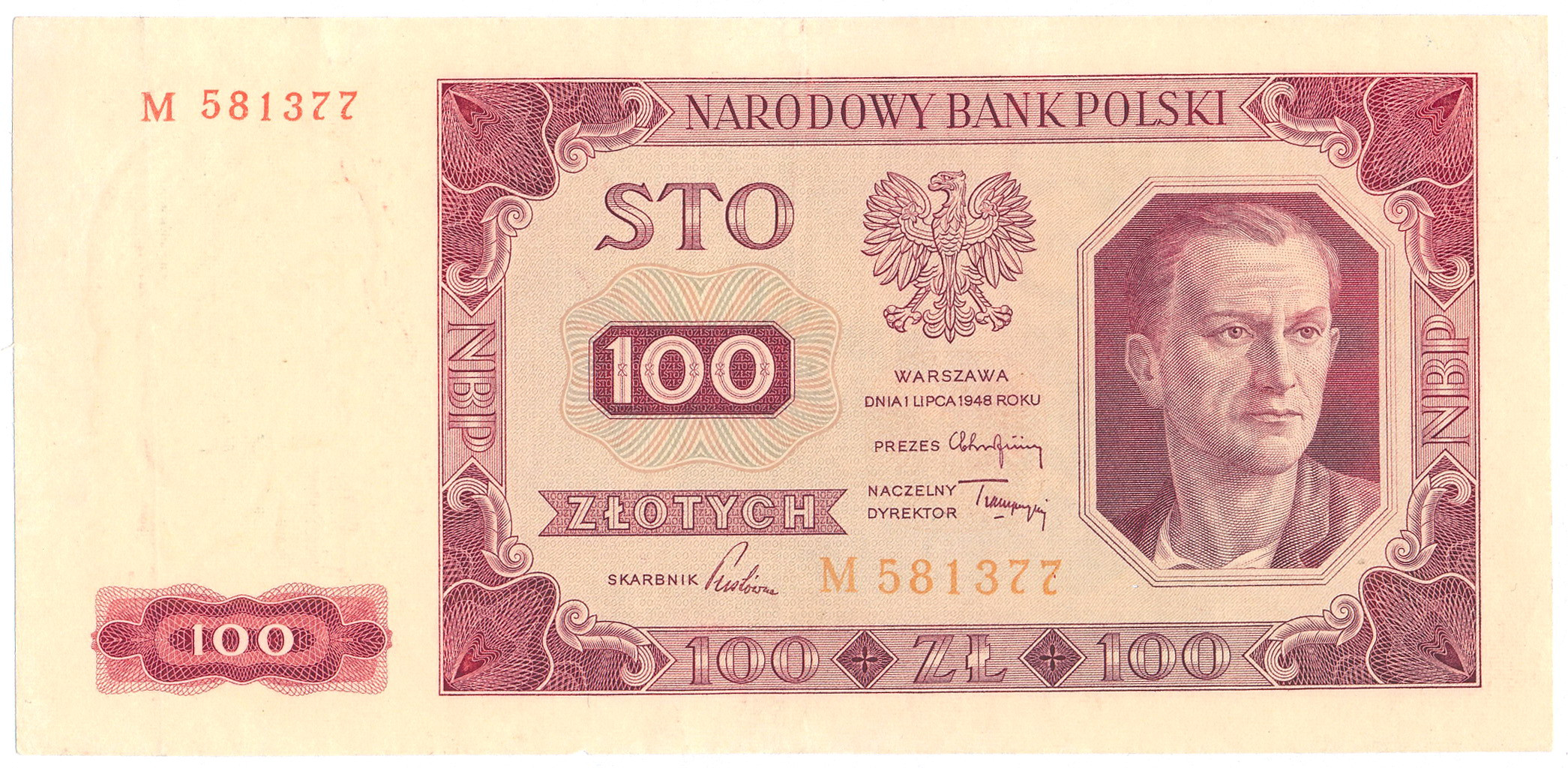 100 Złotych 1948 Seria M Rzadki Archiwumniemczykpl