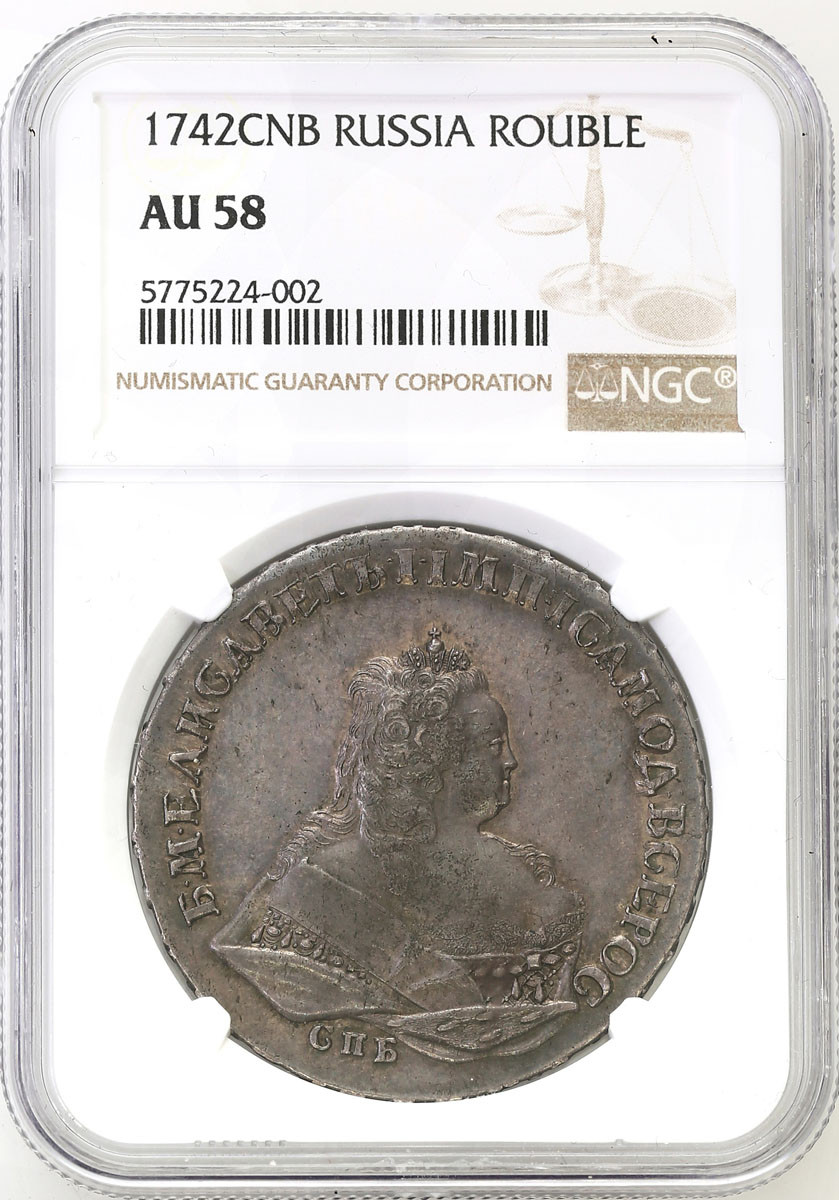 Rosja. Elżbieta. Rubel 1742 СПБ, Petersburg NGC AU58 - PIĘKNY ...
