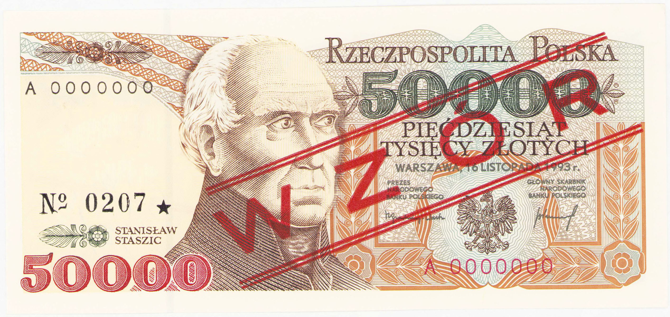 WZÓR / SPECIMEN. 50.000 złotych 1993 seria A | archiwum.niemczyk.pl