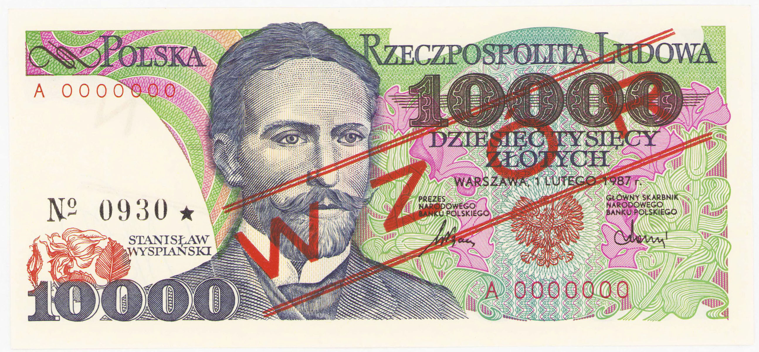 WZÓR / SPECIMEN. 10.000 złotych 1987 seria A | archiwum.niemczyk.pl