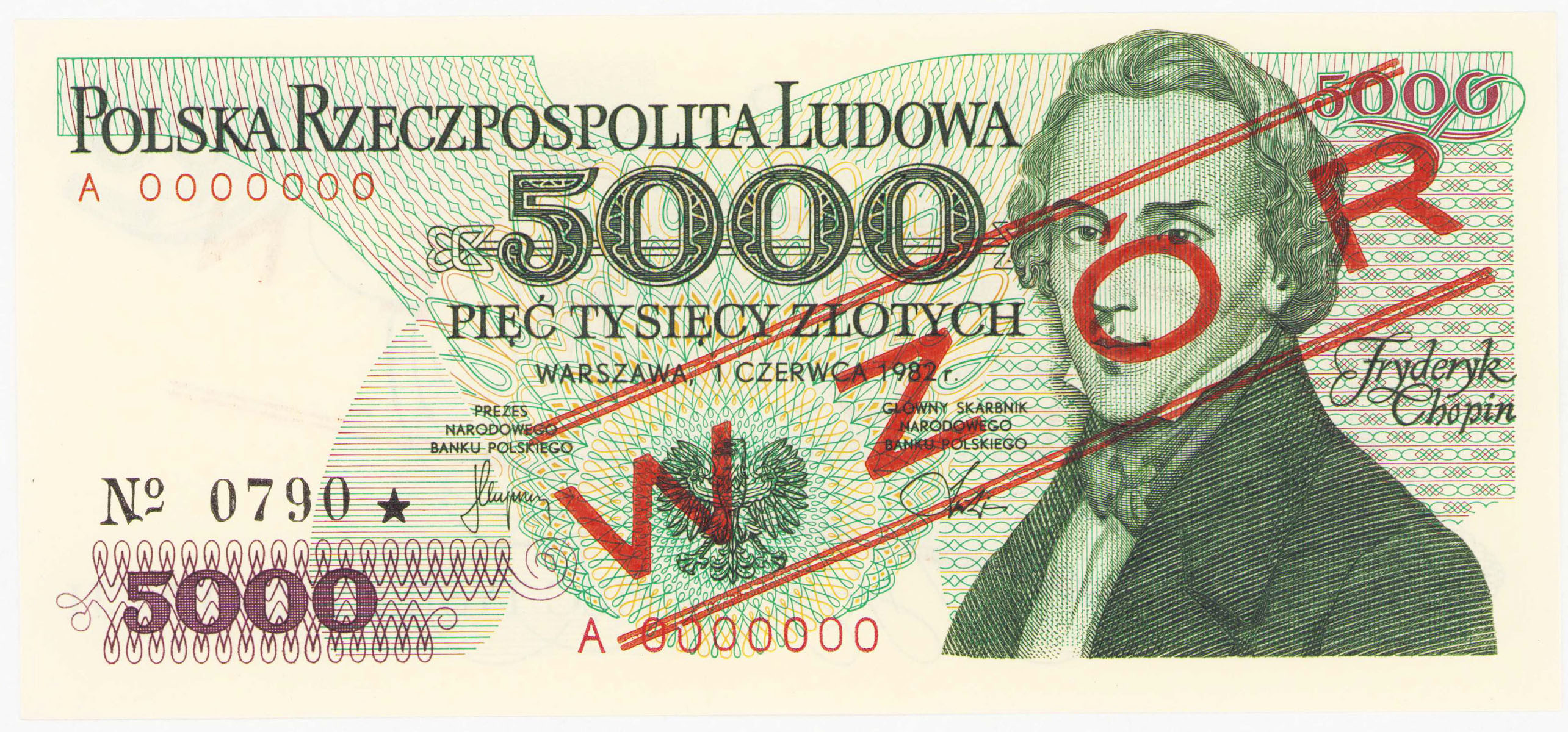 WZÓR / SPECIMEN. 5.000 złotych 1982 seria A | archiwum.niemczyk.pl