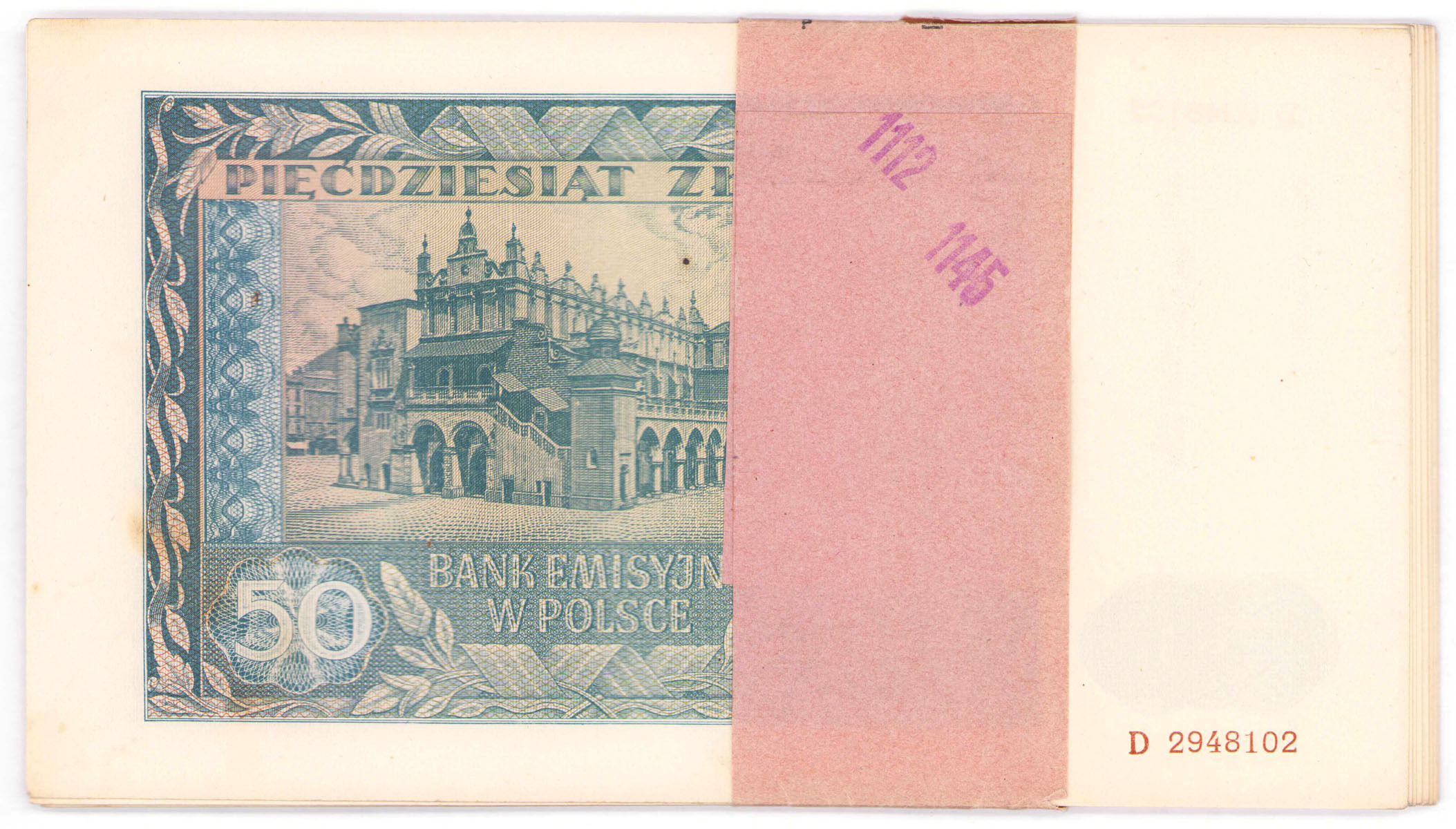 Banknoty 50 złotych 1941 - D - oryginalna paczka bankowa (20 szt ...