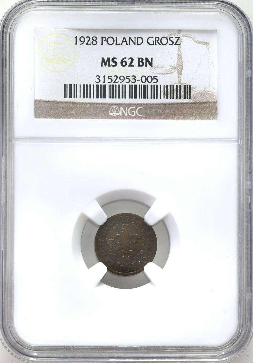 II RP. 1 grosz 1928 NGC MS62 BN | archiwum.niemczyk.pl