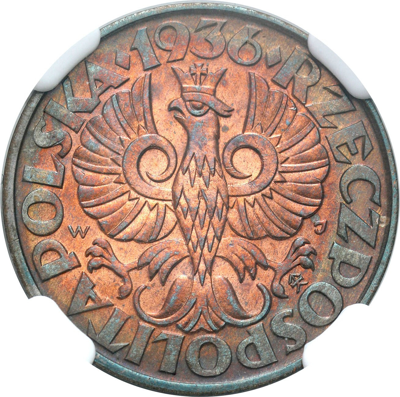 II RP. 5 groszy 1936 NGC MS65 RB (MAX) - WYŚMIENITE | archiwum.niemczyk.pl