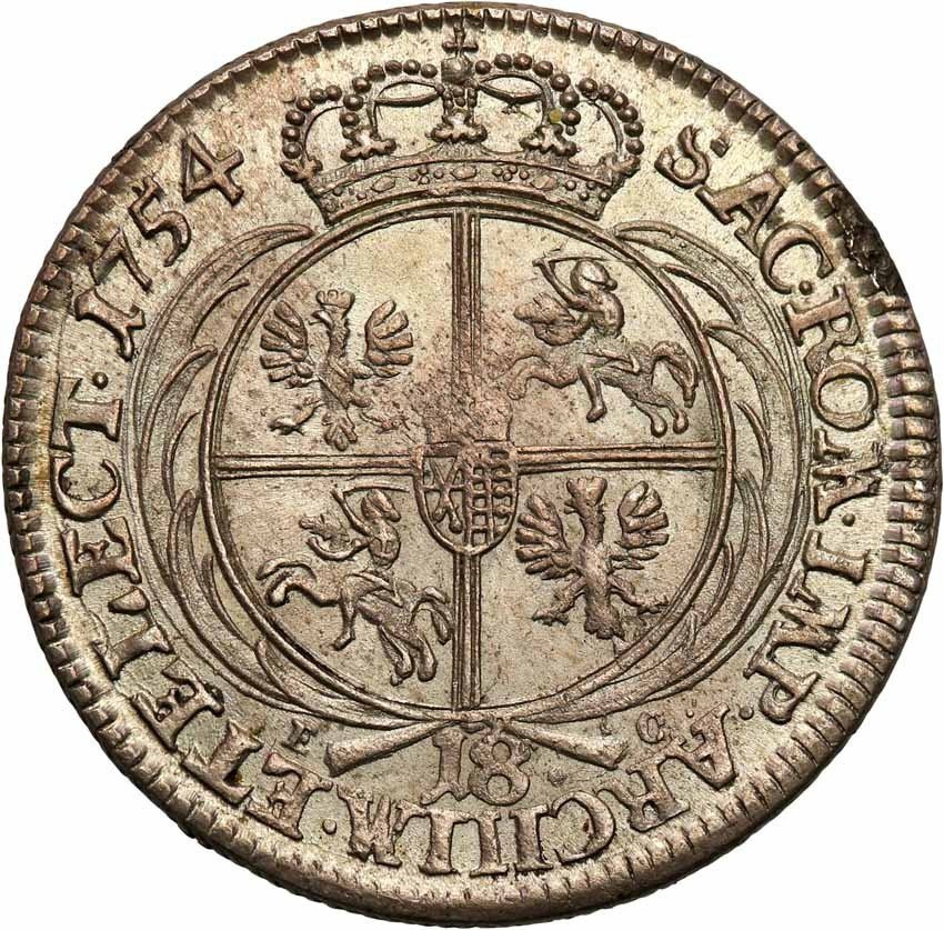 August III Sas. Ort, 18 groszy 1755 EC, Lipsk | archiwum.niemczyk.pl