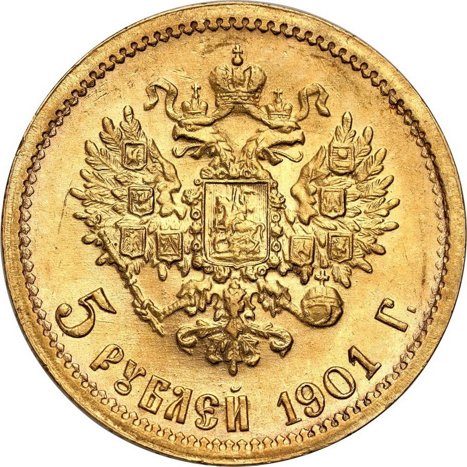 Rosja. Mikołaj II 5 rubli 1901 AP, Petersburg | archiwum.niemczyk.pl