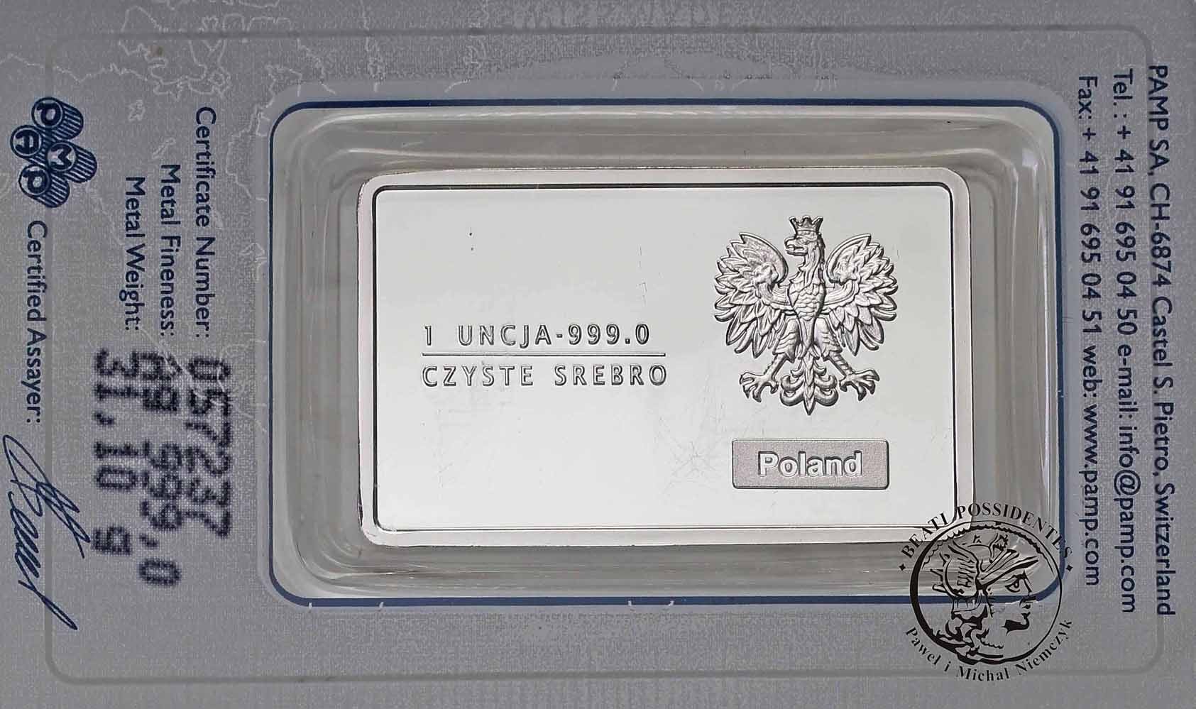 Polska Sztabka 1 uncja srebro .999 | archiwum.niemczyk.pl
